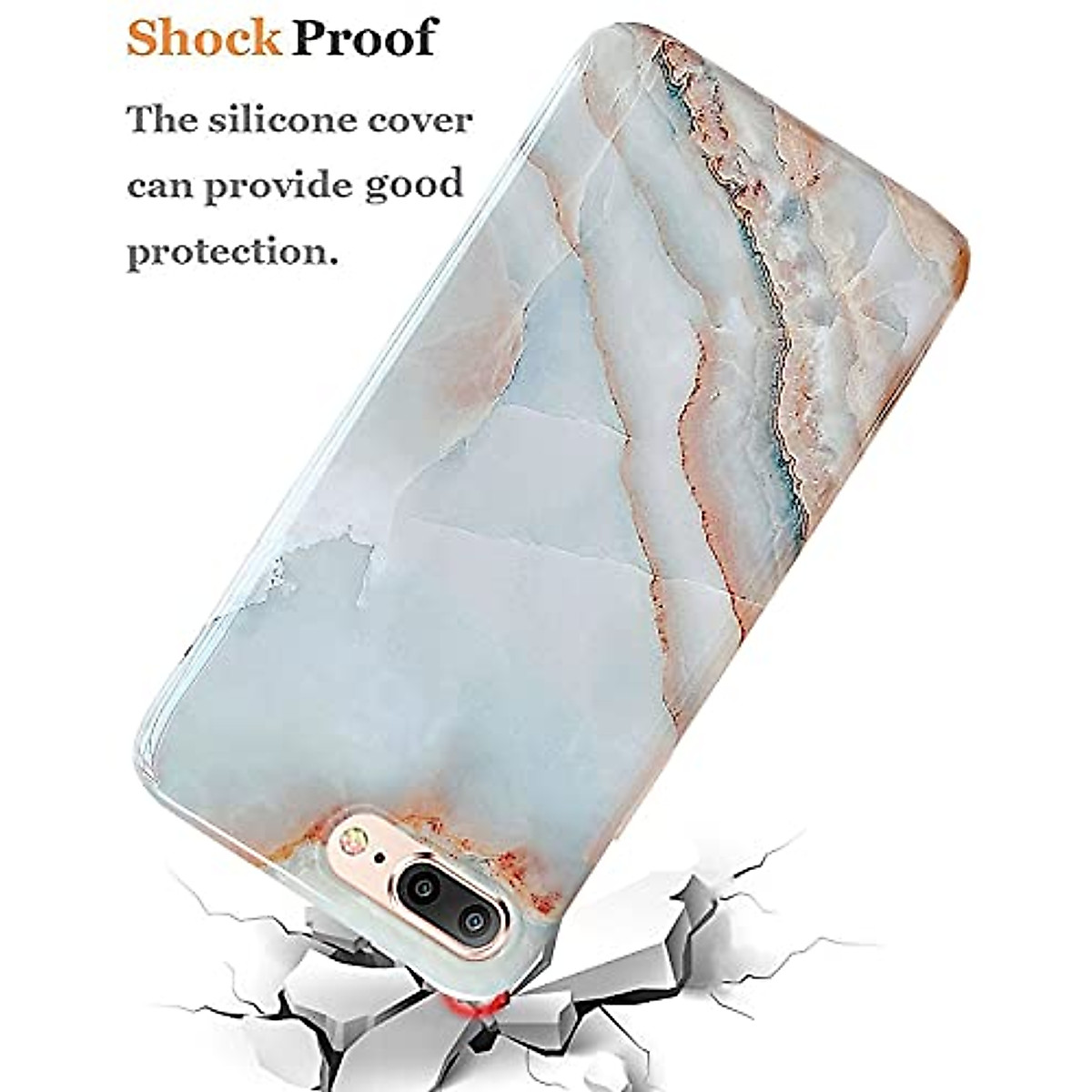 J.west iPhone 8 Plus Case/iPhone 7 Plus 5.5,Luxury Grey Marble Design Graphics Stone Pattern Ultra Slim Thin Bumper Soft Rubber TPU Silicone Protective Phone Case Cover for Women Girls Agate Slice