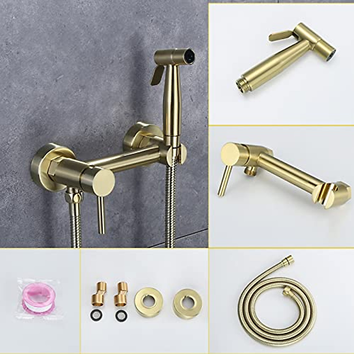 MINJING Toilet Shower Spray Mixer Set Gold Bidet Attachment Faucet Sprayer Kit for Toilet with Shower Hose Bathroom Toilet Bidet Mixer Spray Kit