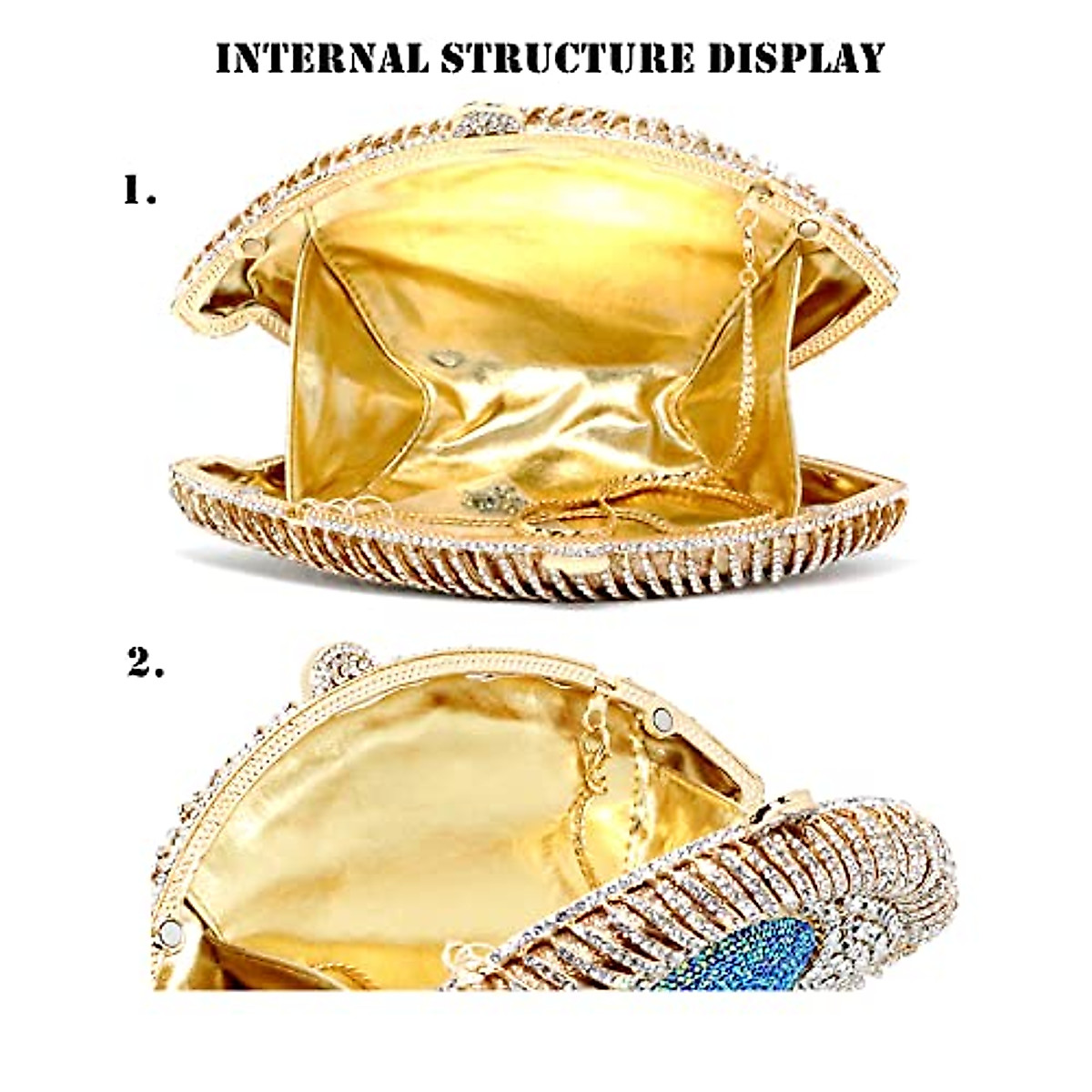 Chaliwini White Evning Bag Evil Eye Designer Bridal Clutch Purses for Women Rhinestone Prom bags Glitter Handbag (White)