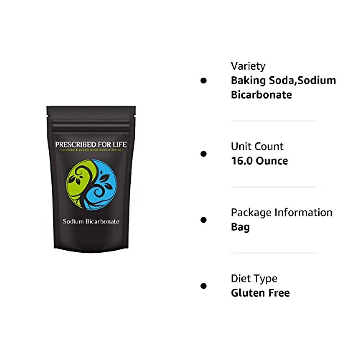 Prescribed For Life, Natural Sodium Bicarbonate (Baking Soda) Powder, 1 Lb Pouch