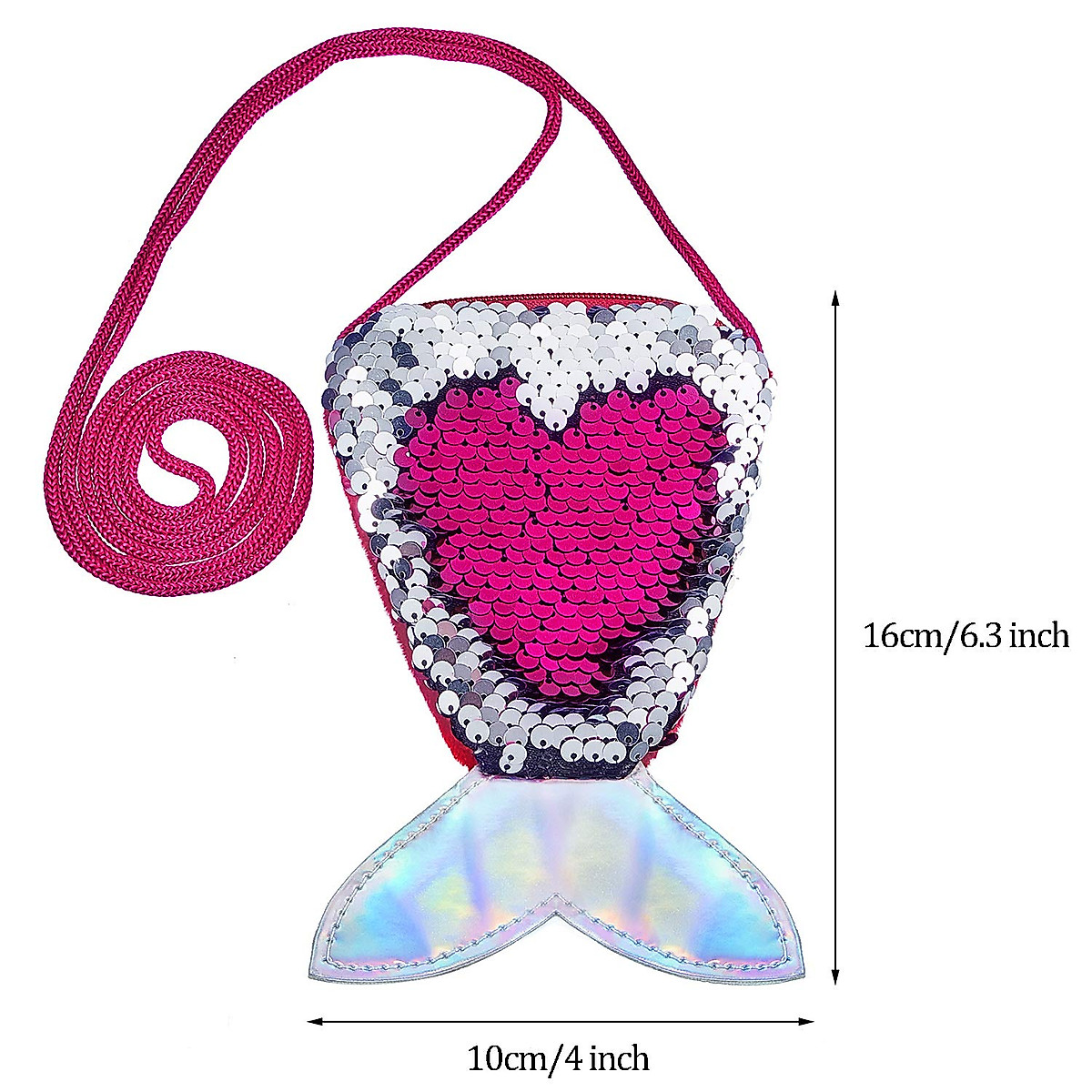 Frienda 10 Pieces Mermaid Tail Coin Purse Sequin Crossbody Coin Wallet Bags for Kids Little Girls Mermaid Party Birthday Gifts