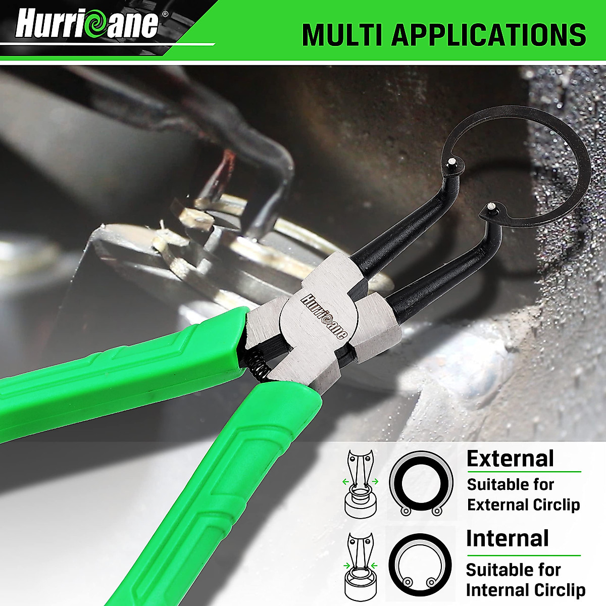 HURRICANE 4 Pieces Snap Ring Pliers Set, 7 Inch Internal & External Circlip Pliers Kit, CR-V Straight & Bent Jaw Pliers, Ideal for Ring Remover Retaining and Remove Hoses, with Portable Storage Pouch
