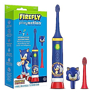 FIREFLY Play Action Sonic The Hedgehog Toothbrush Kit, Interactive Battery Operated Toothbrush with Lights, Music and Games, Batteries Included, Ages 3+