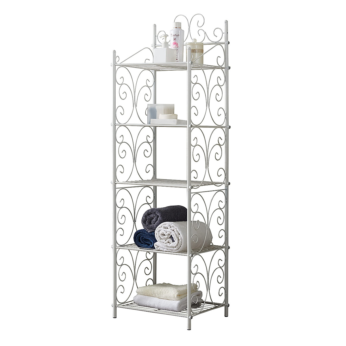 KB Designs - Free-Standing 5 Tier Bathroom Storage Shelf Unit, Metal Rack Shelving for Kitchen Living Room Hallway, White