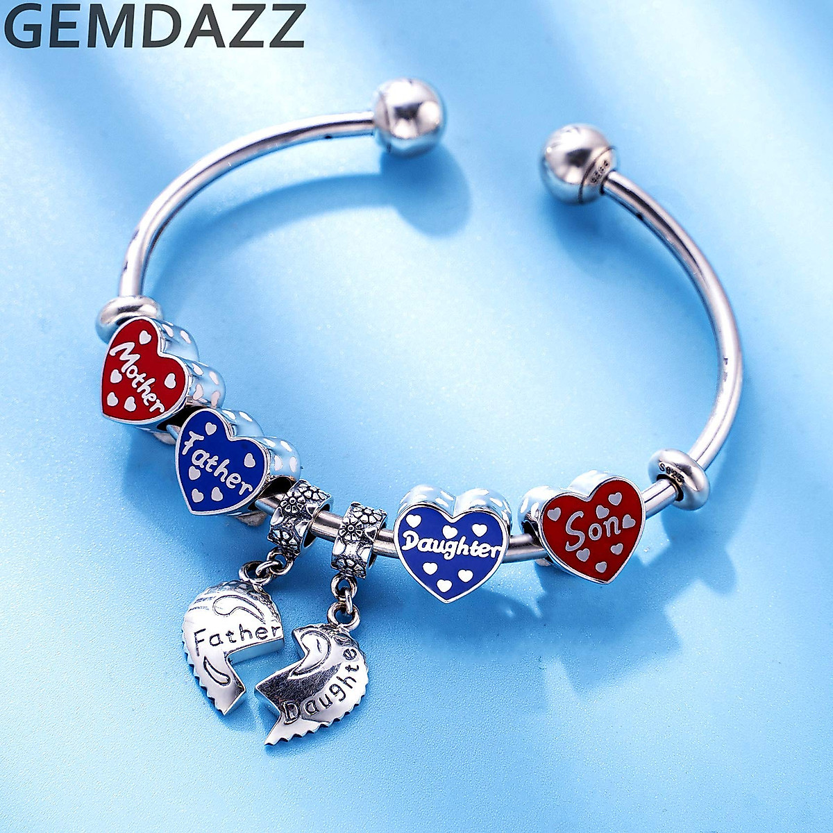 Father Daughter Split Heart Charms, fit Pandora Bracelet, 925 Sterling Silver Family Theme Charm Dangle Bead, Love Gifts for Dad/Men/Grandfather/Christmas/Birthday