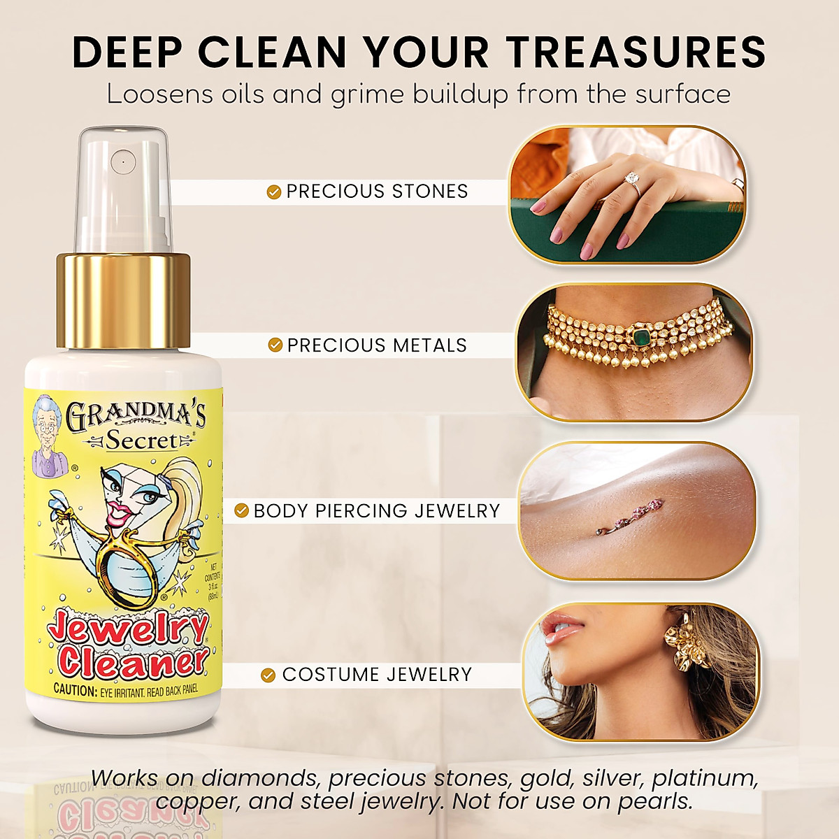 Grandma's Secret Jewelry Cleaner - Gold and Silver Jewelry Cleaner - Toxin and Chemical-Free Jewelry Cleaning Solution - Jewelry Cleaner Liquid for Office and Home Use - 3-Ounce Anti Tarnish Spray