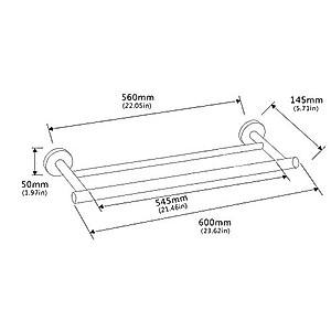 24-Inch Double Towel Bar Stainless Steel Hand Towel Rack for Bathroom Matte Black Contemporary Style Wall Mount