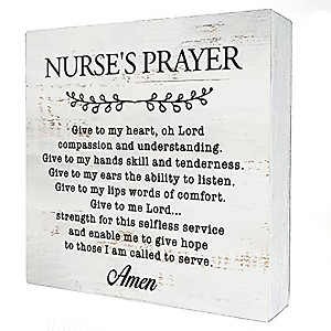Nurse's Prayer Wood Box Sign Home Decor Rustic Nurse Wooden Box Sign Block Plaque for Wall Tabletop Desk Home Nurse Office Decoration 5" x 5"