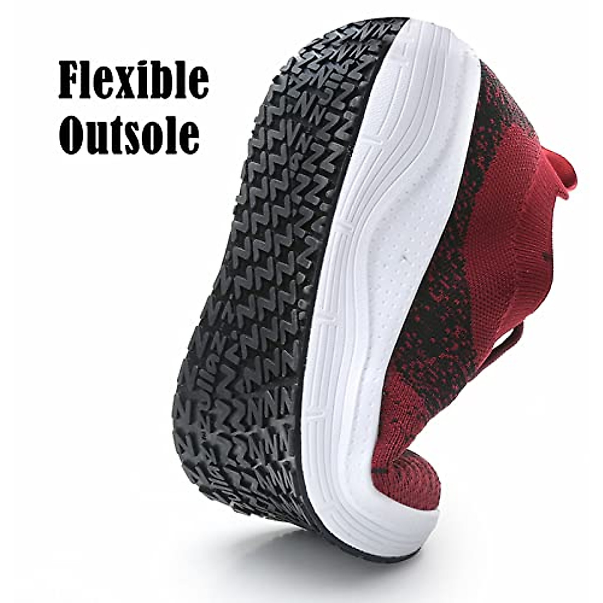 DADAWEN Women's Walking Shoes Sock Sneakers Mesh Slip On Comfort Lightweight Lady Girls Wedge Platform Athletic Shoes Wine Red US Size 9