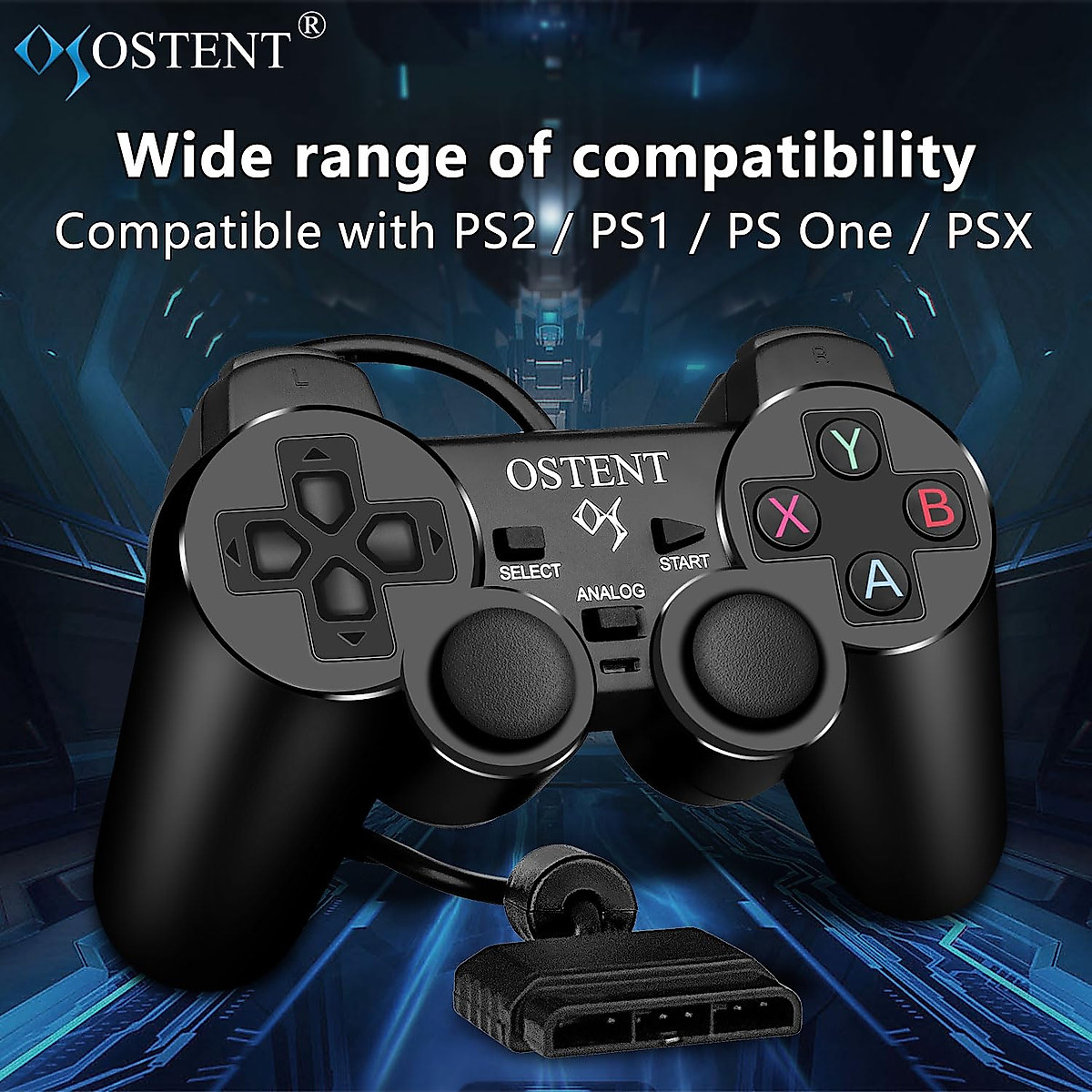 OSTENT Wired Analog Controller Gamepad Joystick Joypad for Sony Playstation PS2 PS1 PS One PSX Console Dual Shock Vibration Video Games
