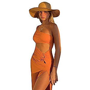 Bacmaze Y2K Dress Sexy Strapless Strap High Slit Bodycon Dresses Mini Sleeveless Cutout Slim Summer Night Party Dress