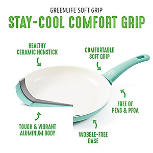 GreenLife Soft Grip Healthy Ceramic Nonstick, 1QT and 2QT Saucepan Pot Set with Lids, PFAS-Free, Dishwasher Safe, Turquoise