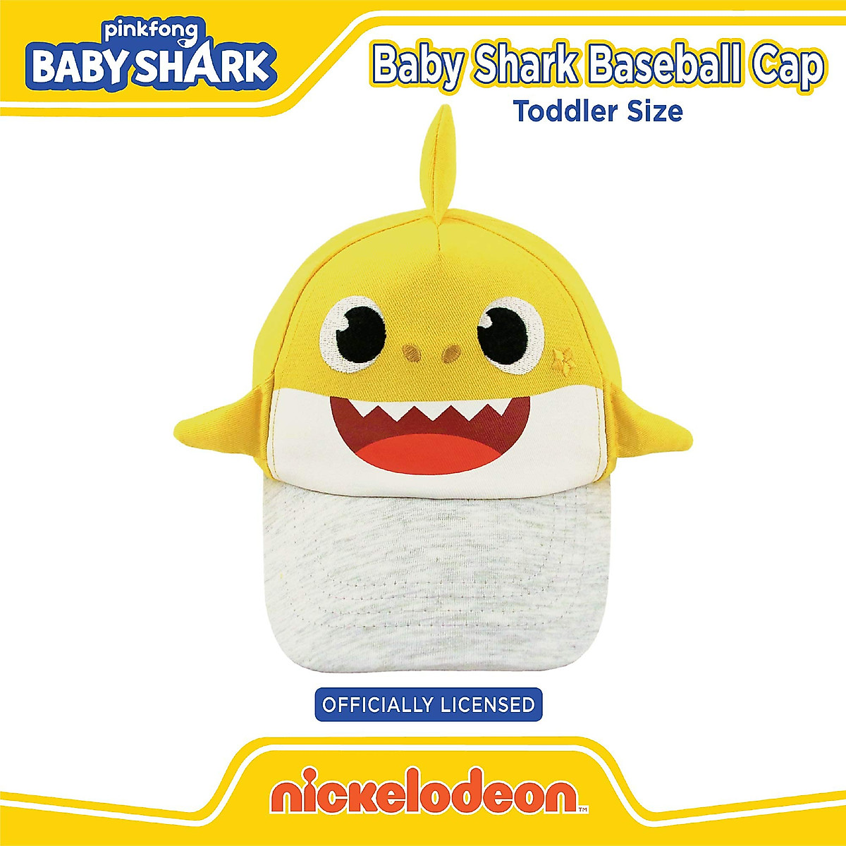 Nickelodeon Boys Baseball Cap, Baby Shark Adjustable Toddler Hat For Ages 2-4, Yellow