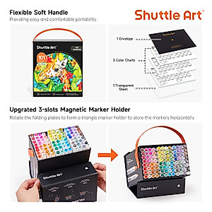 Shuttle Art 101 Colors Dual Tip Alcohol Based Art Markers,100 Colors plus 1 Blender Permanent Marker Pens Highlighters with Case Perfect for Illustration Adult Coloring Sketching and Card Making