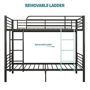 Lumelay Bunk Bed Twin Over Twin, Heavy Duty Twin Size Metal Bunk Bed Frame with Guardrail & Ladders, Space-Saving, Noise Free, No Box Spring Needed (Black)