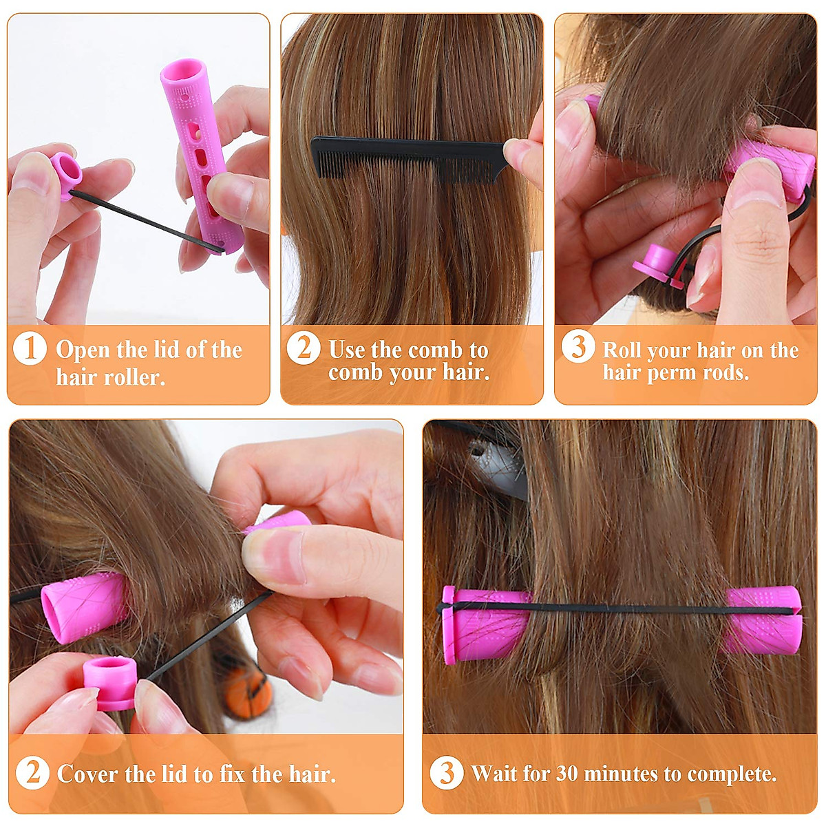 SPTHTHHPY Perm Rods and 100 Pieces 5 Sizes Hair Rollers with Hair Cold Wave Rods Hair Curler for Women Long Short Hair DIY Hairdressing Styling Tools(5 Colors)