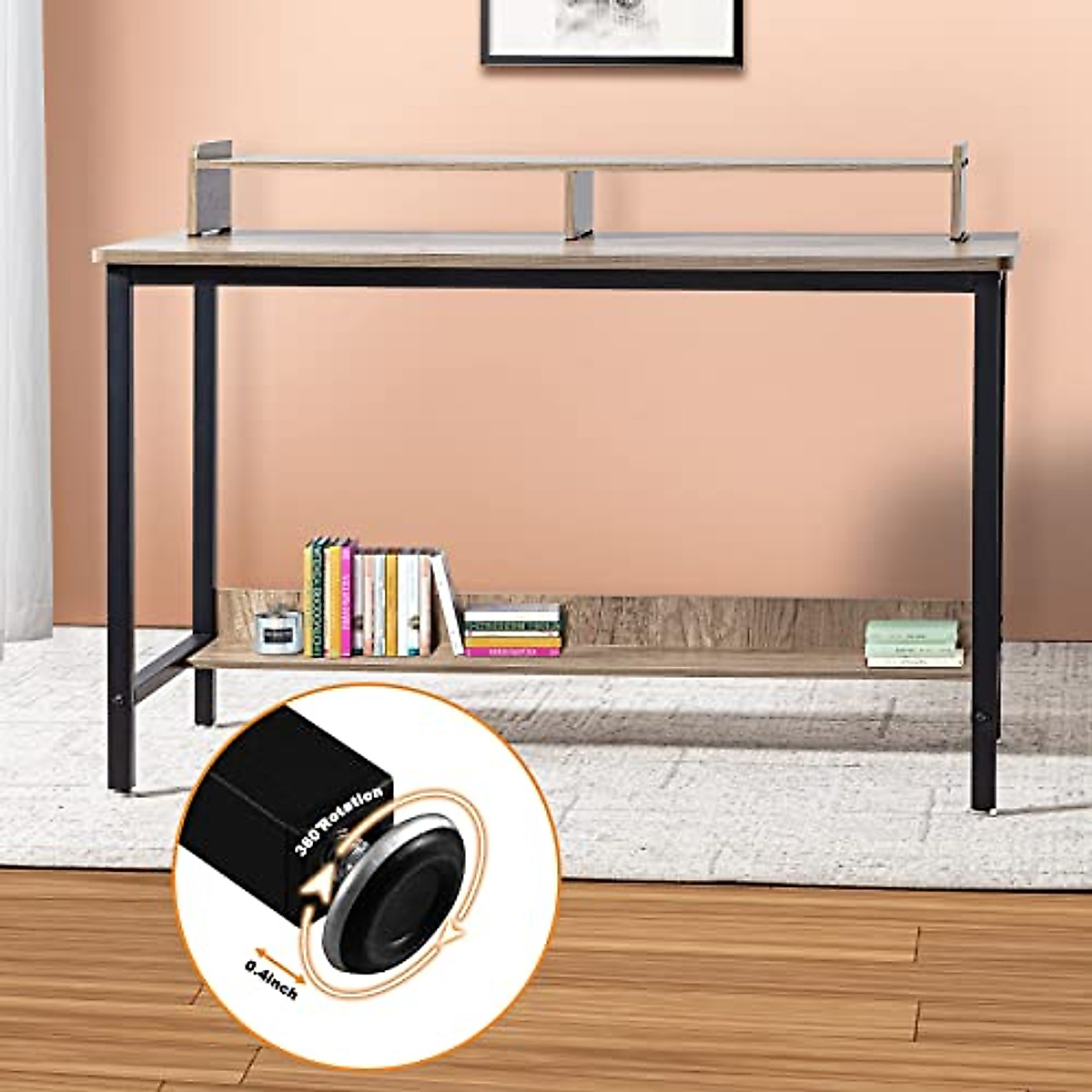 WOODYNLUX Computer Desk for Home-Office with Storage-Shelves - Modern Simple Style Metal Frame Laptop Notebook PC Study Writing Student Makeup Table Desk with Monitor Stand Footrest, Easy to Assemble.