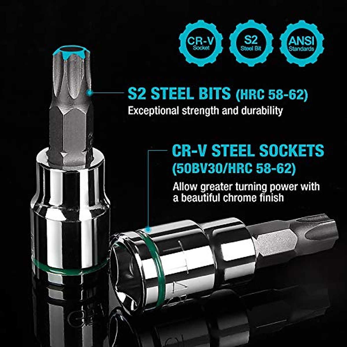 DURATECH Allen Bit Socket Set, 3/8'' Drive Torx, 21-Piece, Premium CR-V Socket and S2 Bits, Metric&SAE