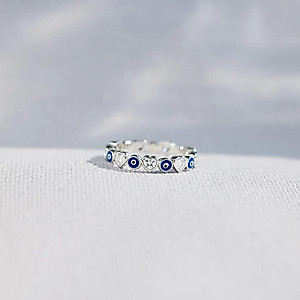 Koufeil Always Protected Heart&Evil Eye Ring Band, 925 Sterling Silver Evil Eye Rings for Women, Minimalist Blue Evil Eyes Ring Lucky Jewelry Gifts (8)