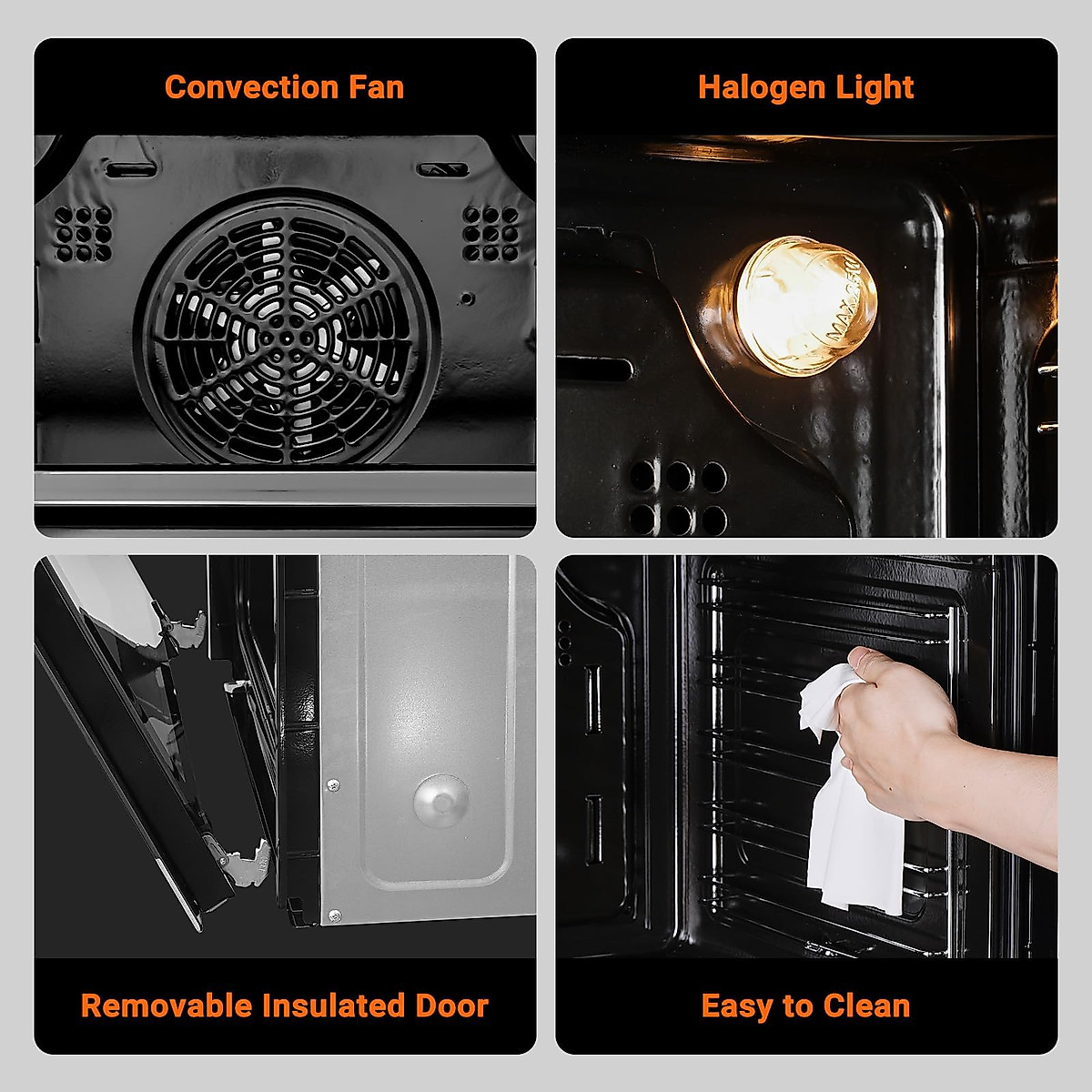 AAOBOSI Wall Oven, 24 Inch Single Wall Oven, 2.5 Cu. Ft. Built-in Convection Electric Oven, Mechanical Knob Control Timer, Alarm Clock, Stainless Steel Drop Down Door