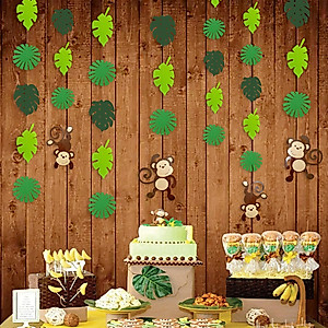 Monkey Palm Leaves Cutouts Garland Jungle Party Decorations Monkeys Hanging Wall Decorations for Kids Wild One Birthday Tropical Jungle Safari Animal Party Banner Backdrop for Boys Baby Shower Decor