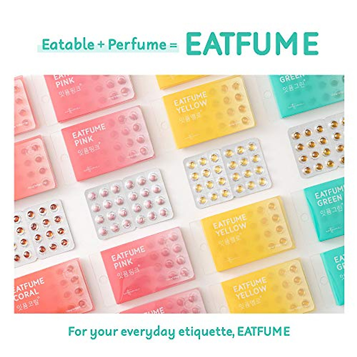 EATFUME Breath Freshener - Vegetarian capsules for mouth and gut, Individual Pack | Bad Breath Saver with Natural Fruity Peppermint, Rosemary, Lemon Oils (4 Flavors, 0.6oz) (4 Pack)