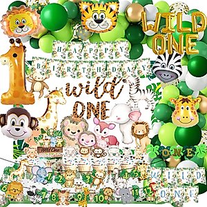 161pcs Wild One Birthday Decorations Supplies,Jungle Safari 1st Birthday Party Supplies,Wild One highchair Banner 1st Birthday Boy,wild one balloons,Wild One Birthday Decorations For Boys