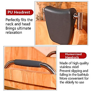 MegLob Freestanding Wooden Bathtub Lit, Solid Wood Deep Soaking Tub with Armrests, Japanese Style Soaker Alone Stand, Spa Hotel Private Bathtub, Beauty Salon Equipment,Cypress,100cm/39.37"