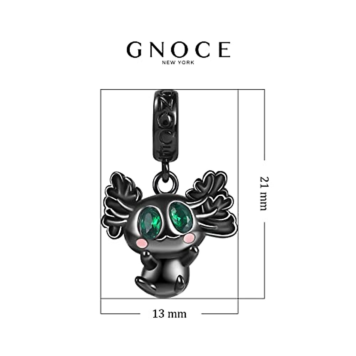 GNOCE Cute Mexican Axolotl Pendant Charm 925 Sterling Silver 18K Gold and Black Plated Dangle Charm Fit Bracelet/Necklace for Women Wife (Black)