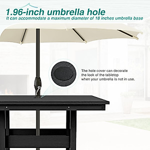 Homenjoy Patio Table and Chairs Set 5 Pieces, HDPE Weather Resistant Outdoor Dining Set with 1.95" Umbrell Hole, Square Outdoor Dining Table with 4 Patio Chairs, Patio Dining Set for Balcony, Black