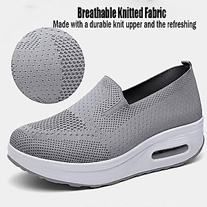 Women Orthopedic Air Cushion Walking Shoes Slip-On Platform Mesh Stretch Wedge Sneakers for Arch Support Light Toning Rocker Shoe (Black,5,Women,5)