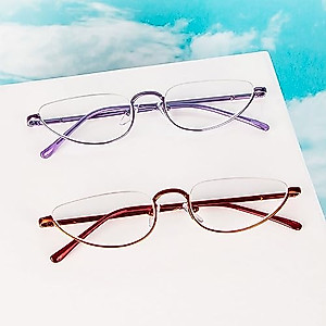 KoKoBin Half Reading Glasses for Men Women,Half Moon Metal Frame Lens Spring Hinge Readers, Purple+Red 3.00