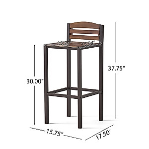 Christopher Knight Home Milos Indoor/Outdoor Acacia Wood 3 Piece Bar Set, 15.75 "W x 17.5 "D x 37.75 "H, Dark Brown + Rustic Metal