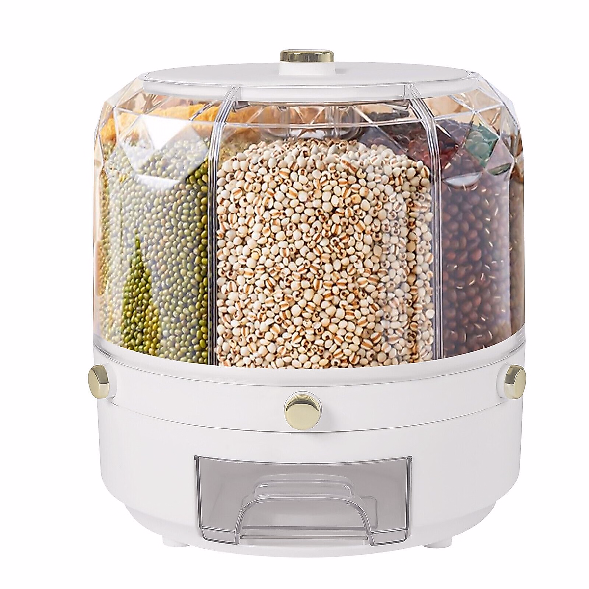 Opulentia Rice Dispenser Dry Grain Food Storage Container Tank 6-Grid Rotating for Kitchen 6 in1 Grain Storage Tank Rotating Rice Bean Oatmeal Food Dispenser Container (Style two)