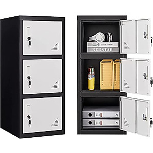 VASAAOSD Lockable Metal Lockers, Steel Office Storage with 3 Doors and Keys, and Metal Storage Cabinets for Schools, Gyms, Homes and Offices Staff Lockers (Locker-1)