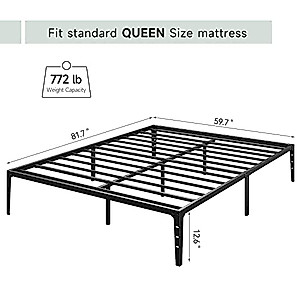 Alkmaar Queen Size Bed Frame, 14 Inch Black Metal Queen Bed Frame, No Box Spring Needed, Noise Free, Queen Size Platform Bed Frame