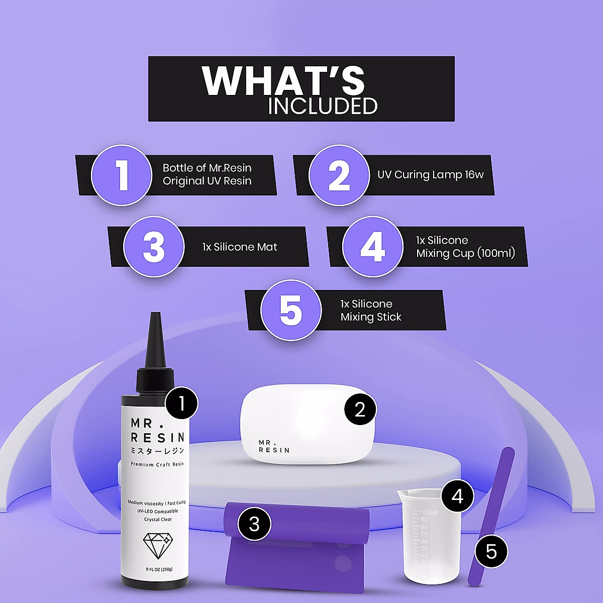 MR. RESIN UV Resin Kit with Light (250g) Use for : Doming, Rock Painting, Molds, Keychain Making, Jewelry Making, Crystal Clear and Fast Curing with UV Lamp and Sunlight!