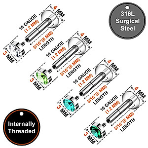 4PCS Steel Internally Lip Studs 16g 1.2mm 5/16 8mm 3mm Crystal Ball Labret Snake Bite Tragus Earrings Piercing Jewelry 9026