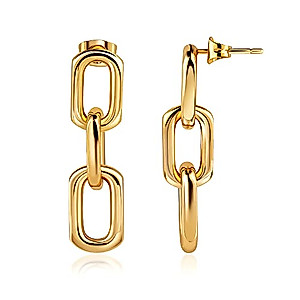 Barzel 18K Gold Plated Symmetrical Drop Chain Earrings for Women - Made in Brazil
