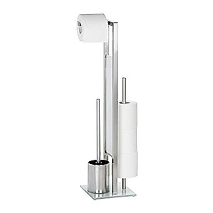 Wenko Rivalta Free Standing 3 Piece Bathroom Accessory, Brush Tissue Roll Holder, Paper Dispenser, Toilet Set, Chrome Matt, 27.55 x 7.08 x 7.87 inc, 18 x 19 x 69 cm