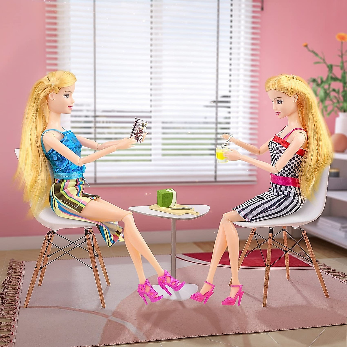 18INDC 17 Pcs Suitcase Clothes and Accessories 3 Dresses 2 Bag 3 Magazine 2 Shoes 1 Matcha Cake Set 1 Miniature Laptop Computer 1 Camera for 11.5 Inch Girl Doll (NO Doll)