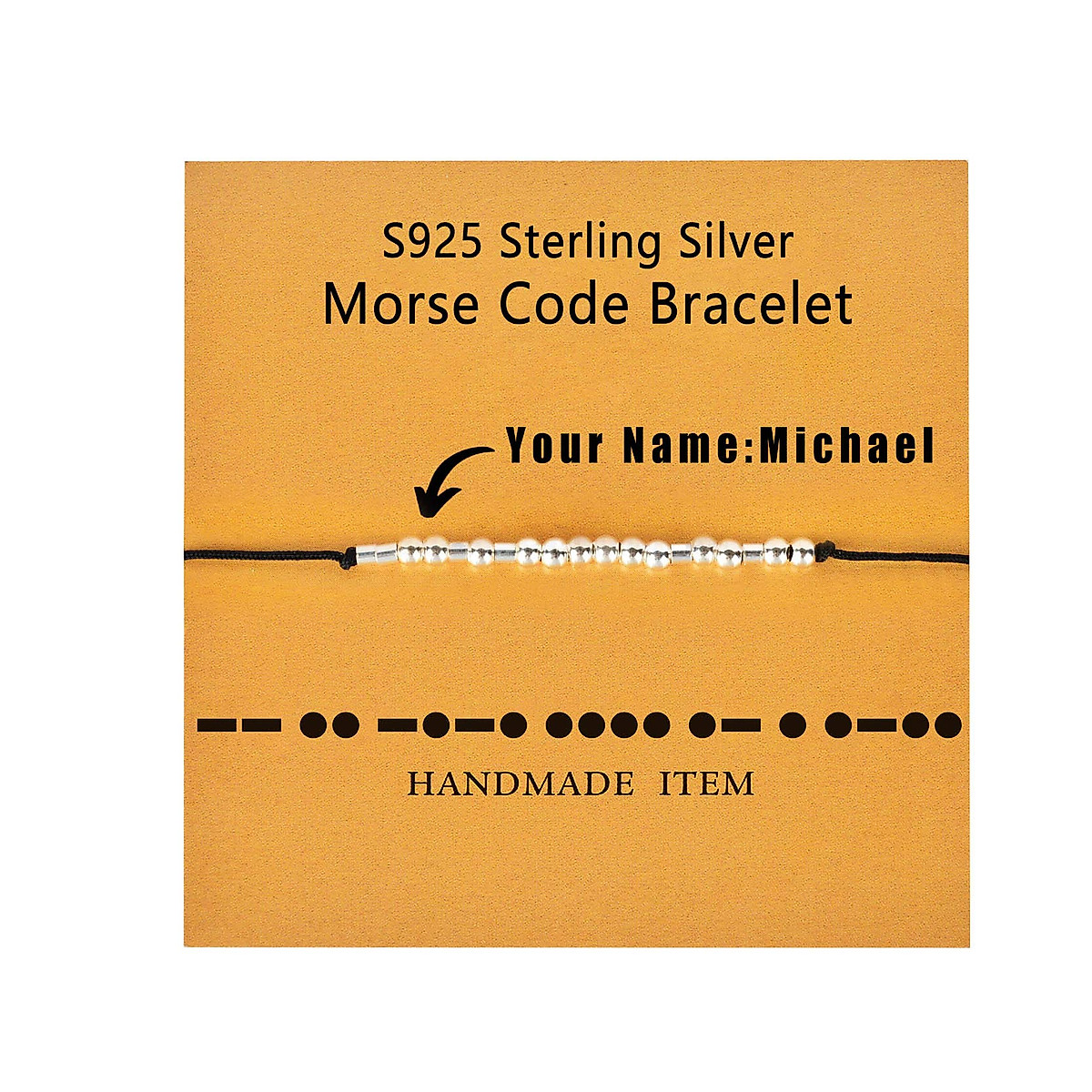 souleather Custom Morse Code Bracelet 925 Sterling Silver Beads on Silk Cord Engraving Your Name Secret Message on Beads Bracelet Gifts Party Jewelry for Men Women