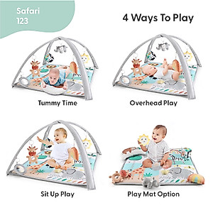 The Peanutshell Unisex Baby Play Gym & 7-in-1 Play Mat - Playmat Baby Toys 0-6, 6-12 Months Tummy Time Mat with Hanging Toys, Soft Padded Mat for Newborns, Infants - Safari
