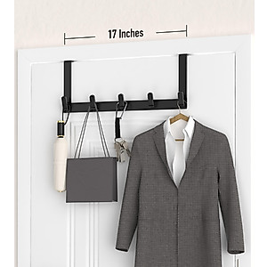 KitchLife Over The Door Hooks Hanger with Extended Arms for Easy Use by Women - Bathroom Accessories and Towel Rack Organization - 1 Pack, Matte Black