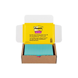 Post-it Super Sticky Notes, 4x6 in, 5 Pads/Pack, 90 Sheets/Pad, Amazon Exclusive Bright Color Collection, Aqua Splash, Acid Lime, Sunnyside, Guava and Iris Infusion