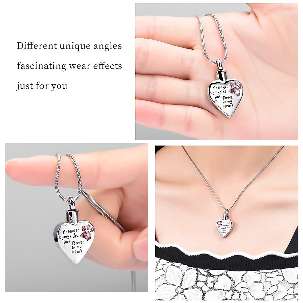 memorial jewelry No Longer by My Side,But Forever in My Heart Carved Locket Cremation Urn Necklace for Pet Dog Cats (Wing dog paw-S)