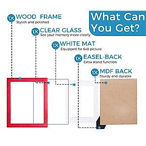 JD Concept 8x10 Soft-Red Thin Wood Picture Frame with Glass, for Photo 6x8 with Mat or 8 x 10 without Mat, Desk-top or Wall Mounted
