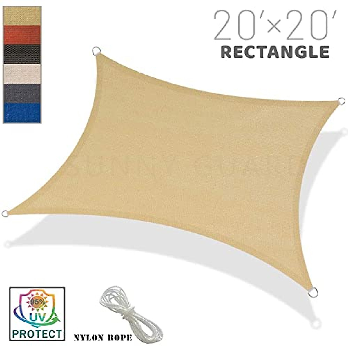 SUNNY GUARD Sun Shade Sail 20'x20' Rectangle UV Block Sunshade for Backyard Yard Deck Patio Garden Outdoor Activities and Facility,Sand