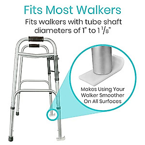 Vive Walker Ski Glides - Universal Fit, Heavy Duty Tennis Ball Slide Accessories for Seniors - Medical Walker Slider - Rubber Coaster Sock Covers - Durable Replacement Caps - Easy to Install