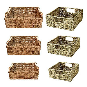 YIREAUD Water Hyacinth Storage Baskets,Hand-Woven Storage Baskets With Wooden Handles,Water Hyacinth Wicker Baskets for Organizing,Trapezoid Decorative Baskets